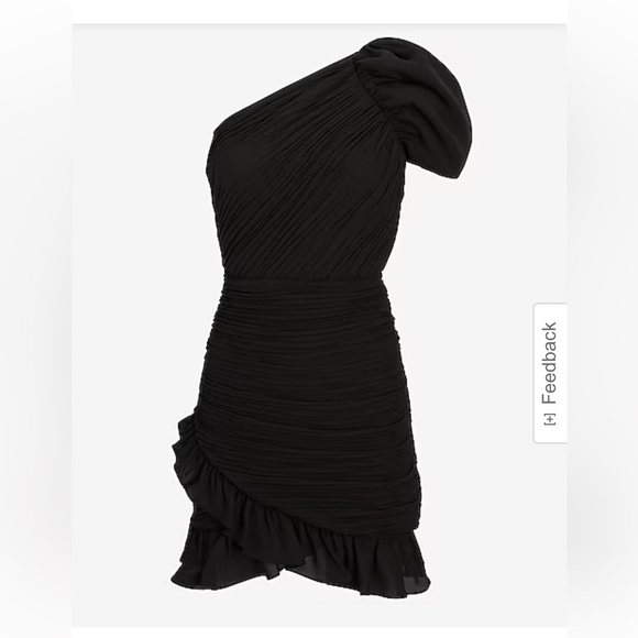 Express | Dresses | One Puff Shoulder Ruched Ruffle Mini Dress Nwtsize ...